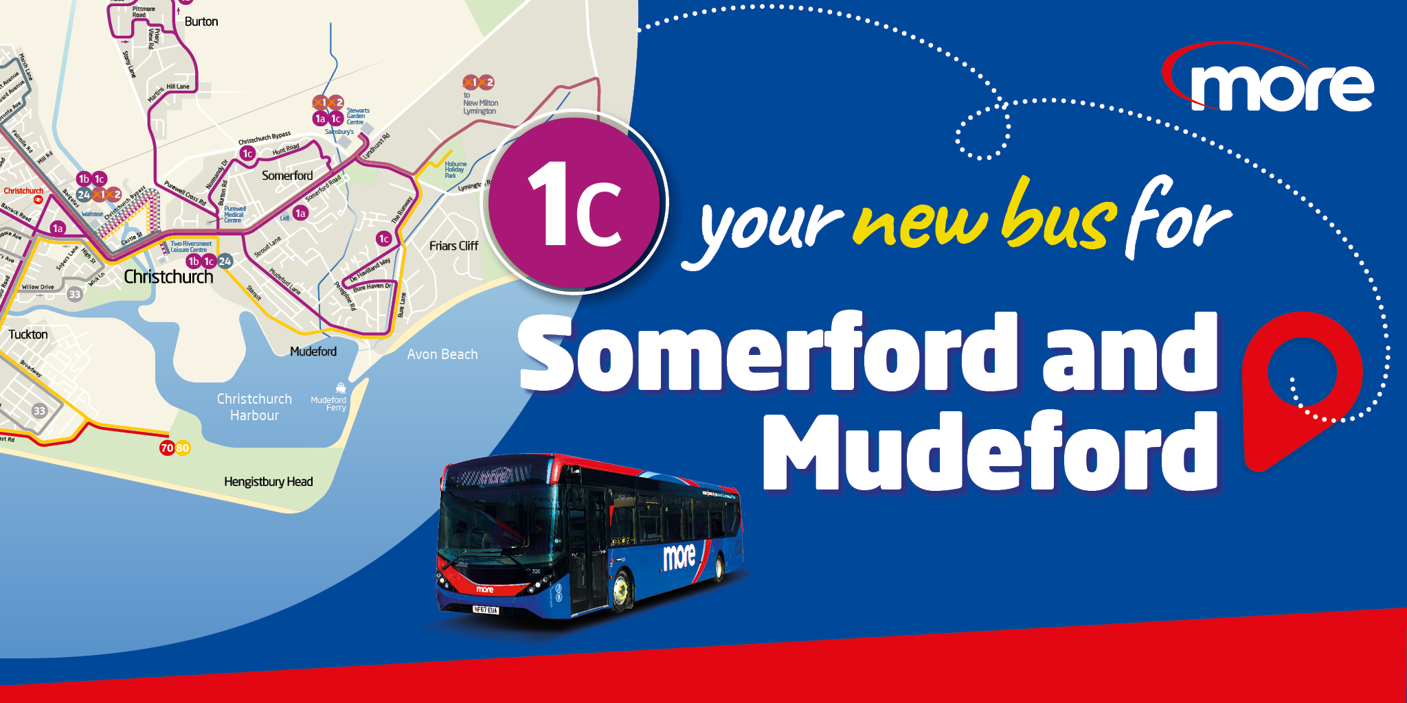 1c, your new bus for Somerford and Mudeford. - morebus